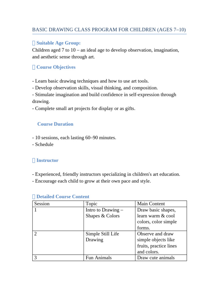 Kids' Drawing Class for Ages 7-10 | PDF | Drawing