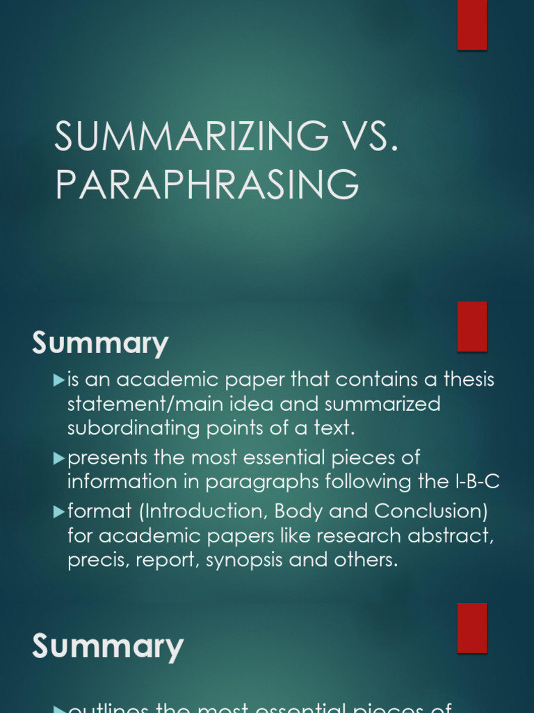 Summarizing vs. Paraphrasing Guide | PDF | Abstract (Summary) | Psychology