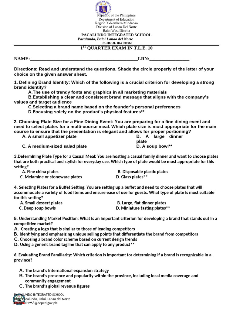 Q1 COOKERY EXAM Ready to Print | PDF | Corn Starch | Sauce