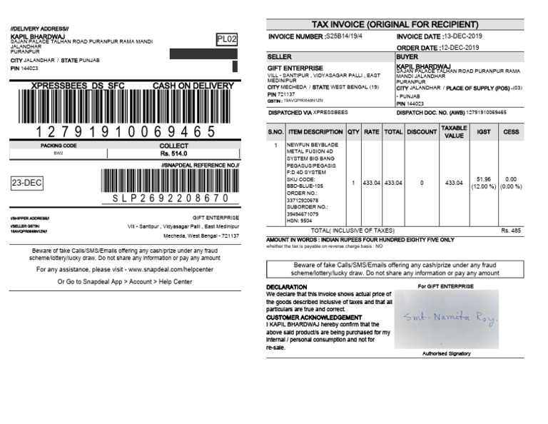 Dropship Label Example | PDF | Invoice | Economies