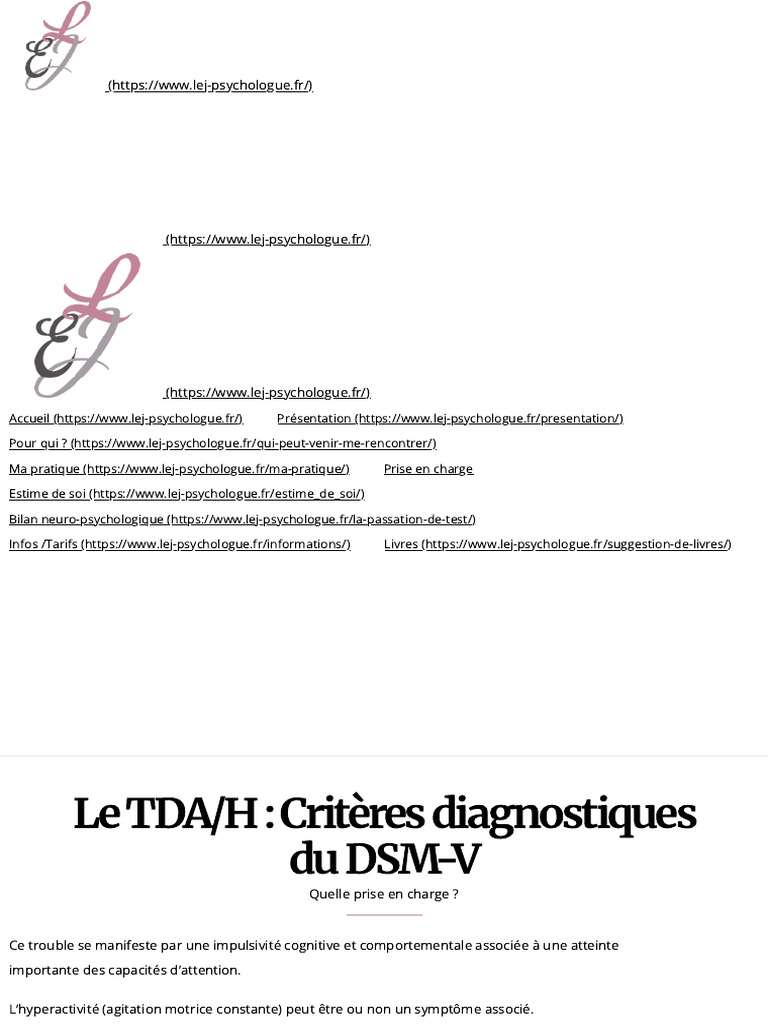 Critères du TDAH selon le DSM-5 | PDF | Attention | Trouble mental