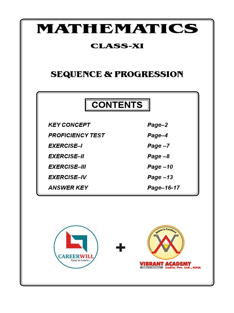 Class XI Mathematics: Sequences & Progressions | PDF | Sequence ...
