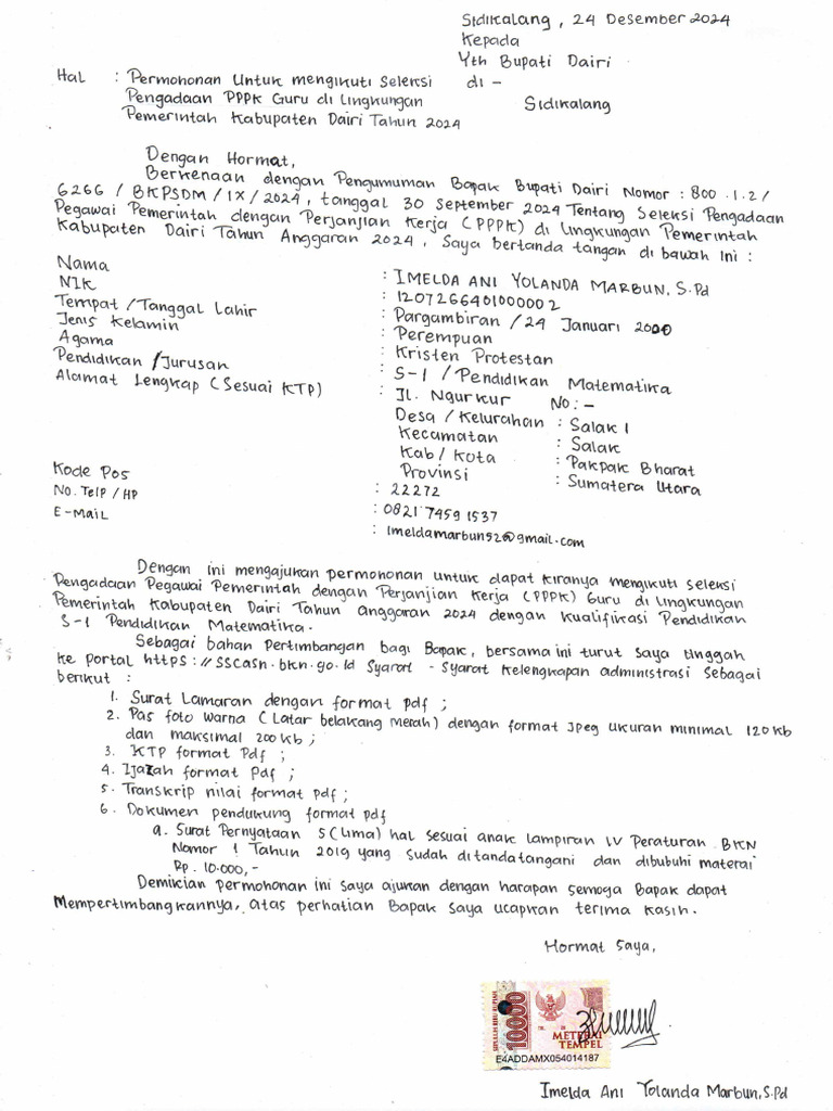 Surat Lamaran_Imelda Marbun | PDF