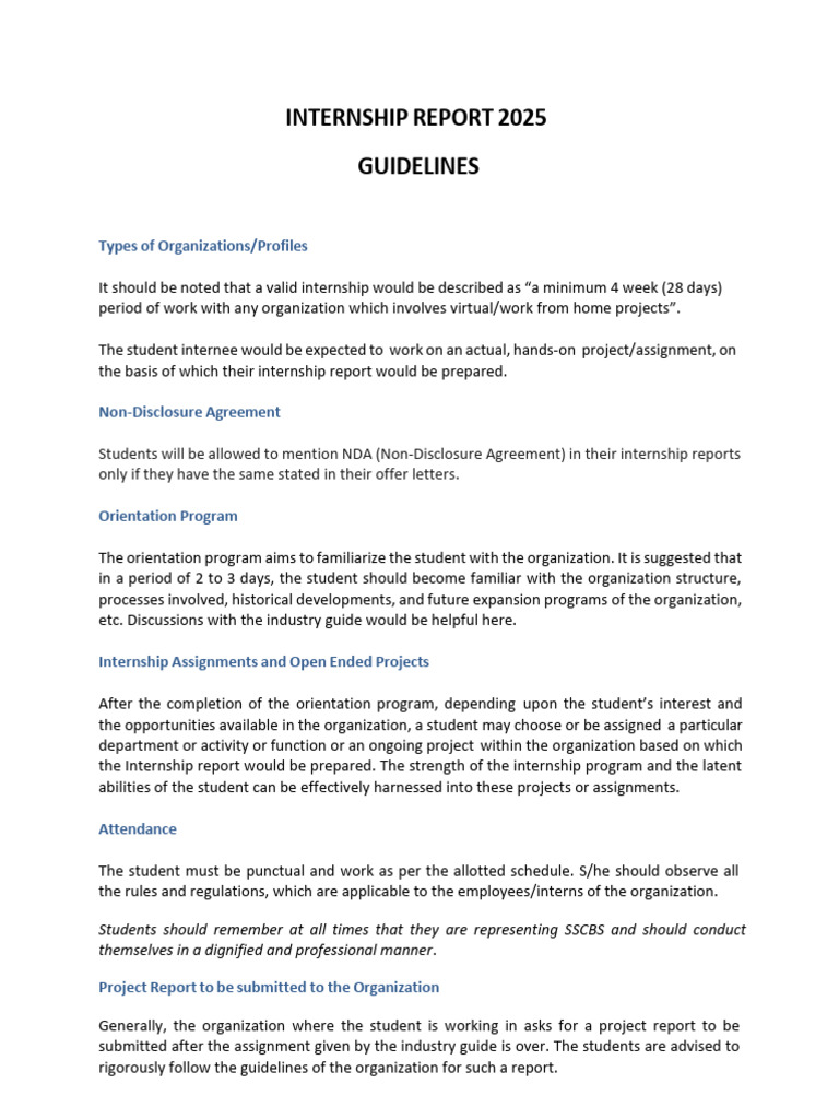 Internship Report Guidelines 2025 | PDF | Methodology | Thesis