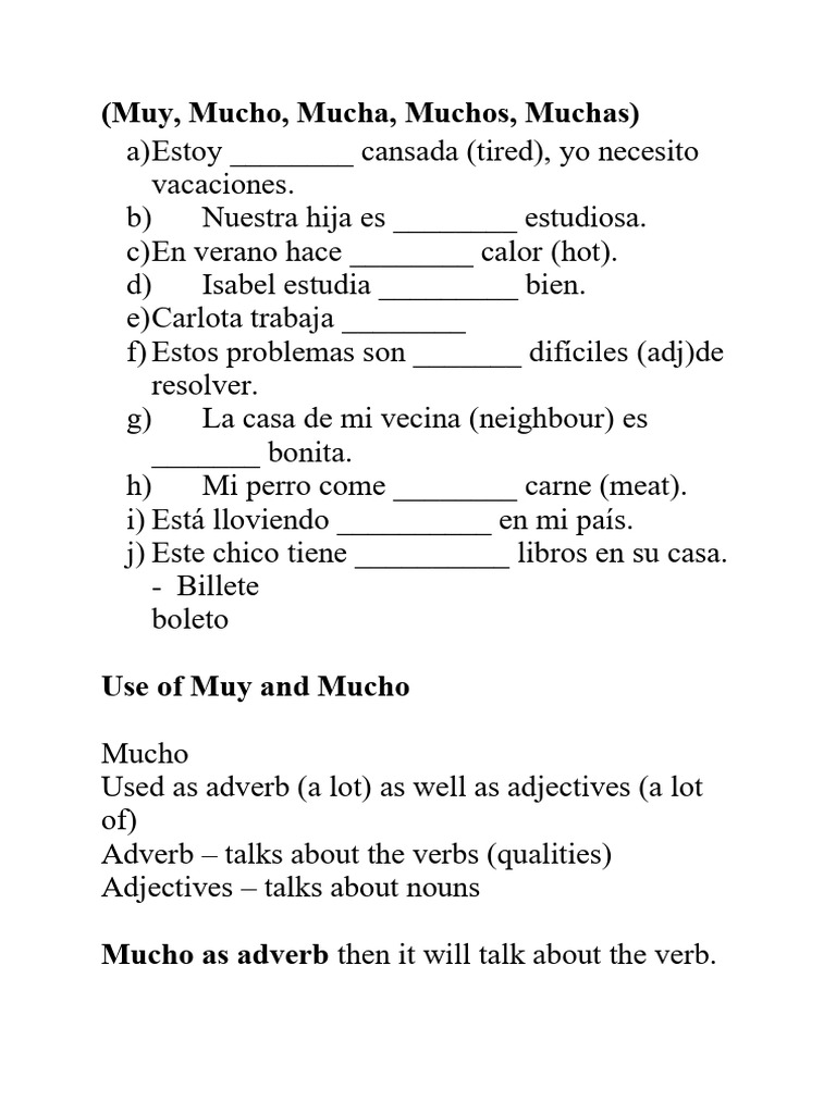 Uso de Muy y Mucho en Español | PDF