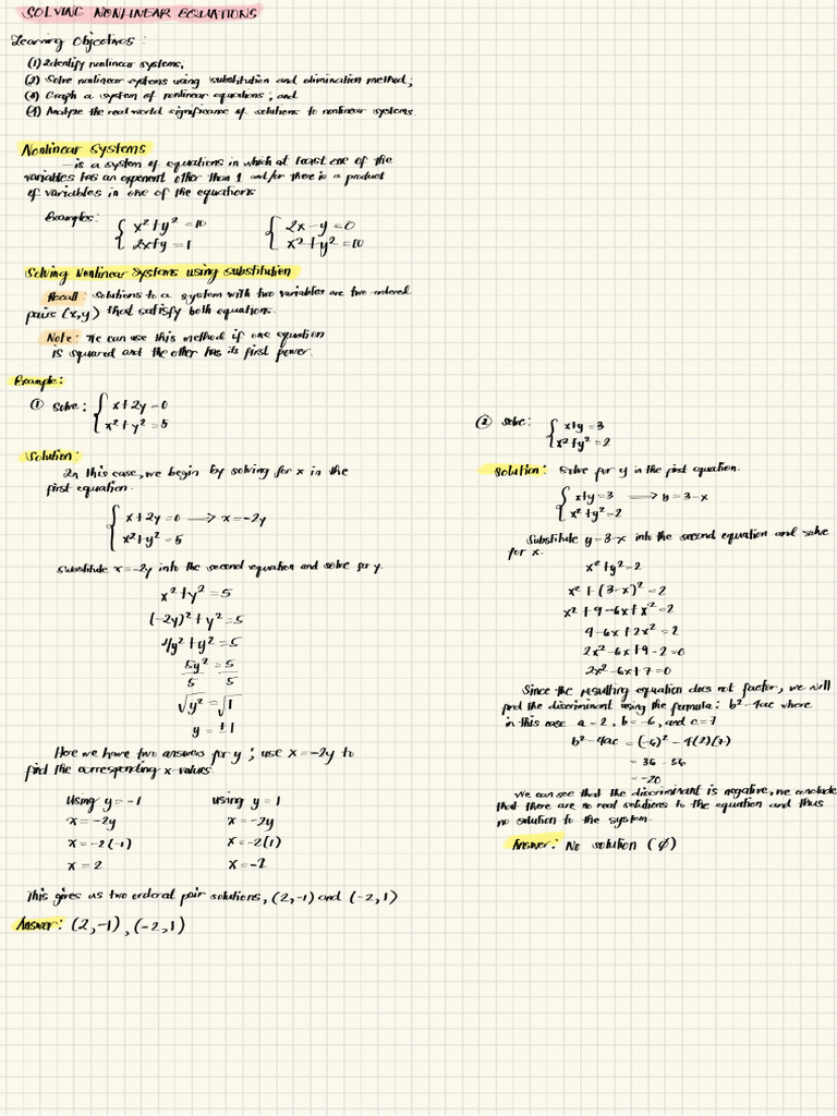 Systems of Nonlinear Equation | PDF