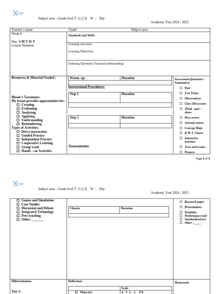 Lesson Plan Suggested Template - Lesen | PDF | Educational Assessment ...