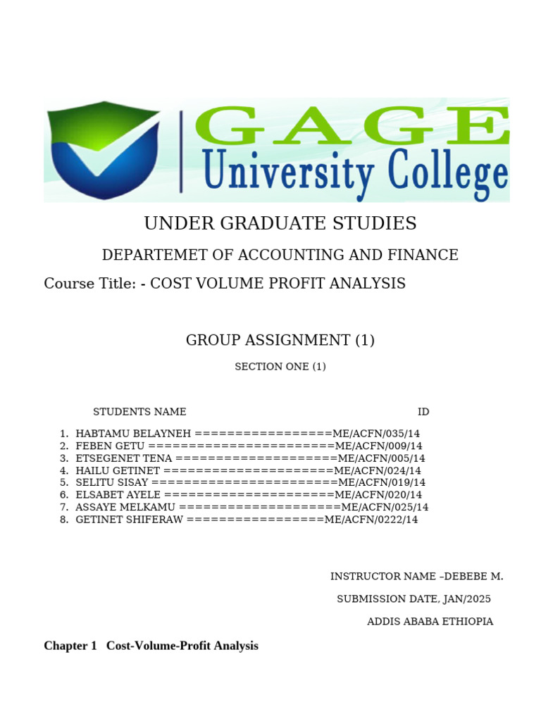 Cost CVP Assagenment Gruop One | PDF | Economies | Business Economics