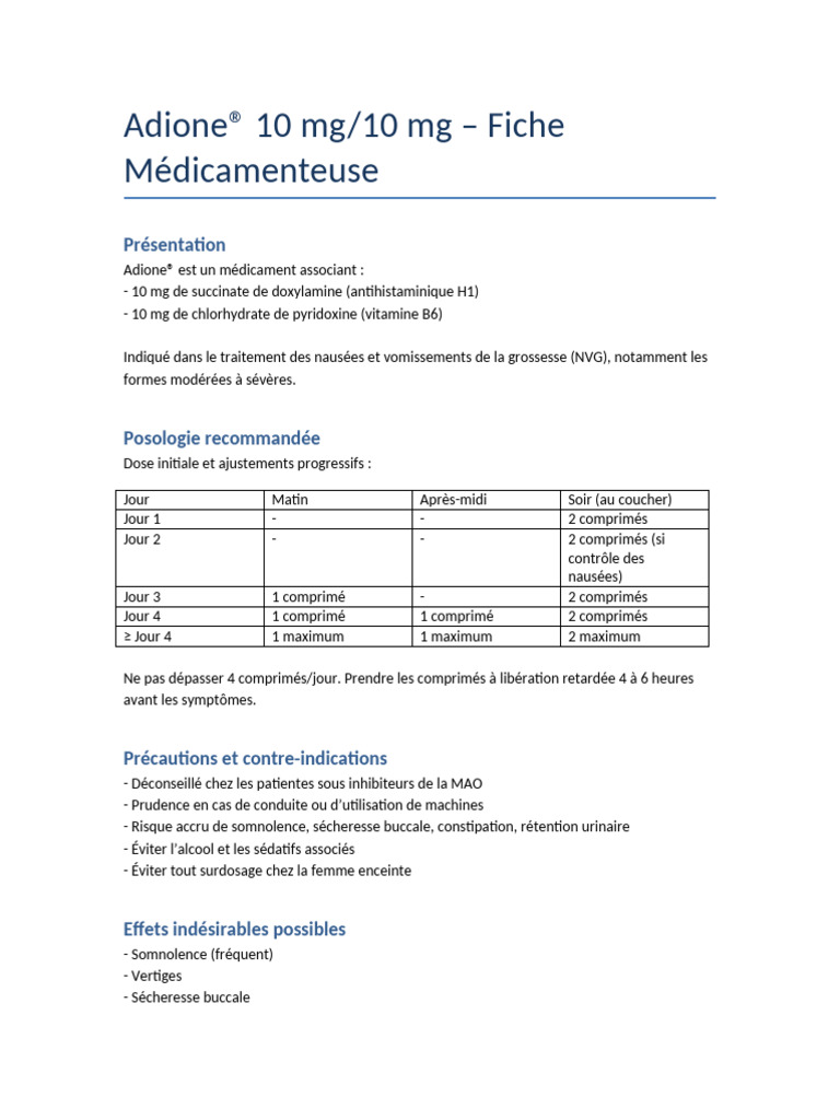 Posologie et indications d'Adione 10 mg | PDF