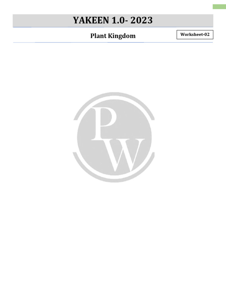 Plant Kingdom - Worksheet 02 - Yakeen 2023 Live | PDF | Plants ...