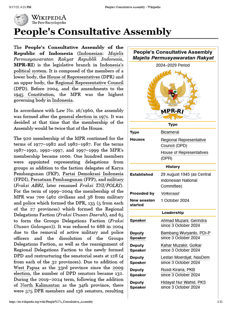 1 People's Consultative Assembly | PDF | Indonesia | Government