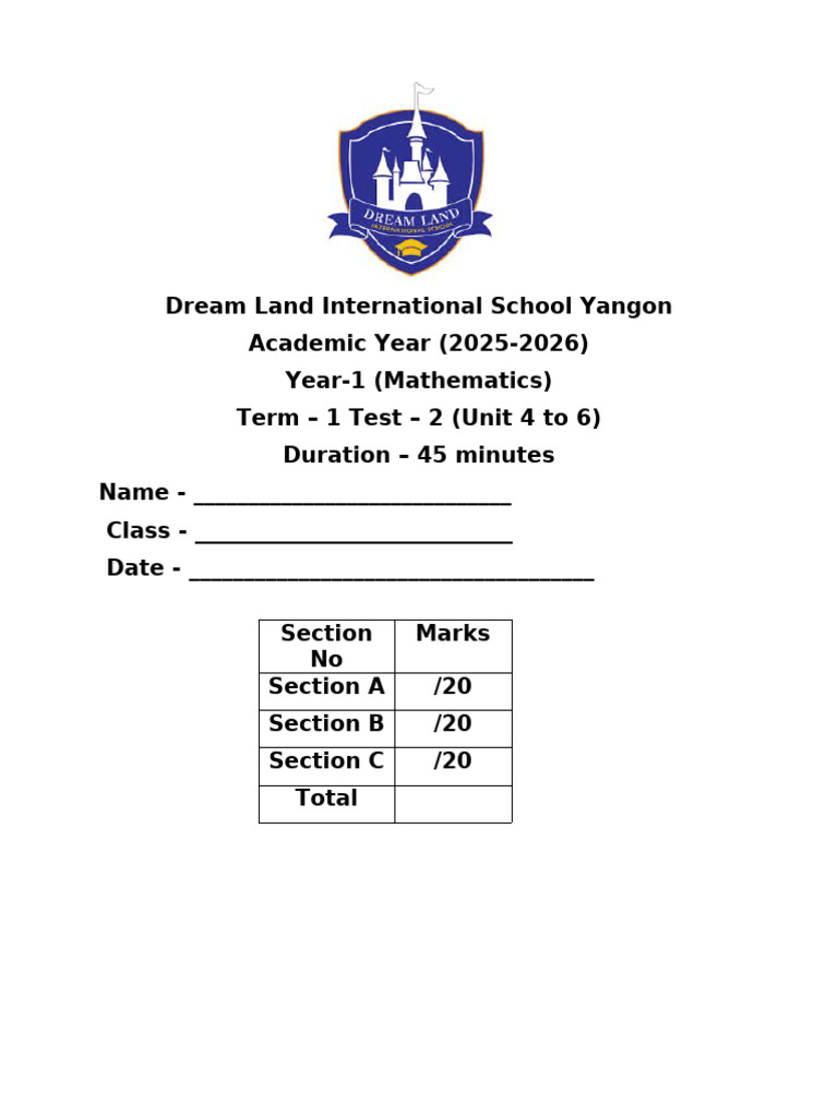 Year 1 Test 2 Term 1 | PDF