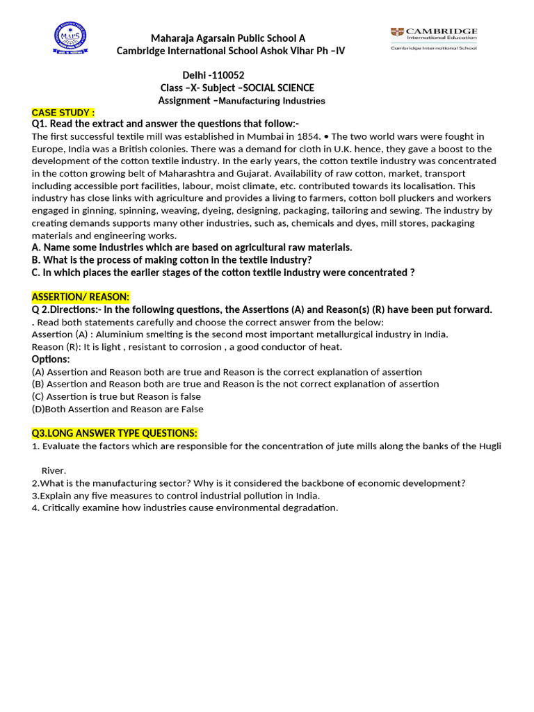 Manufacturing Industries Case Study Assignment | PDF | Cotton | Textiles