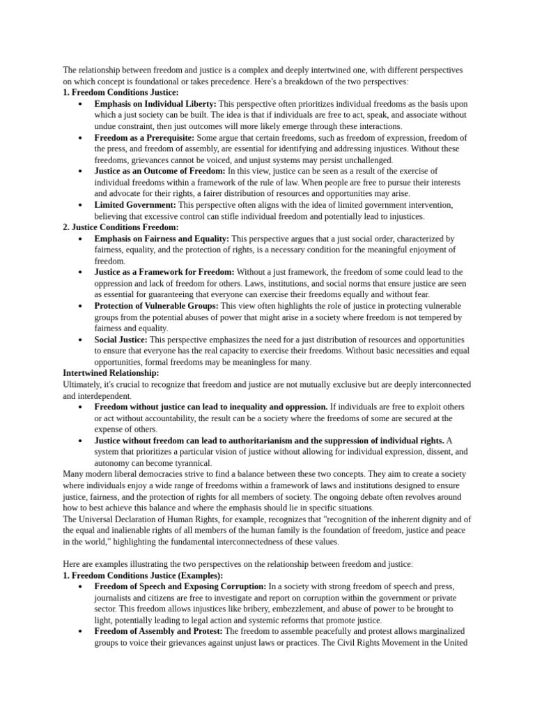 Freedom and Justice: Interconnected Concepts | PDF | Justice | Crime ...