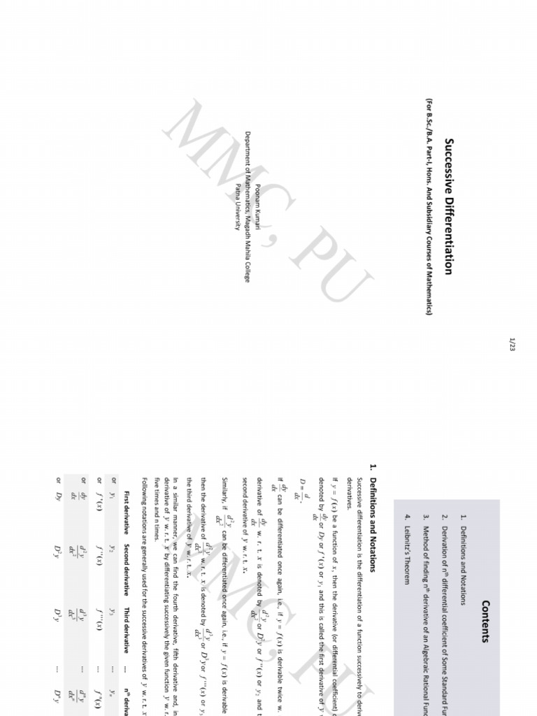 Successive Differentiation | PDF