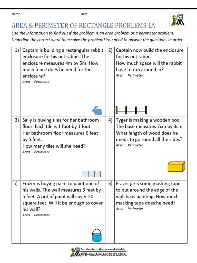 Area Perimeter of Rectangles Problems 1a | PDF | Euclidean Geometry ...