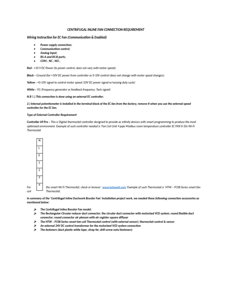 Centrifugal Inline Fan Connection Requirement | PDF