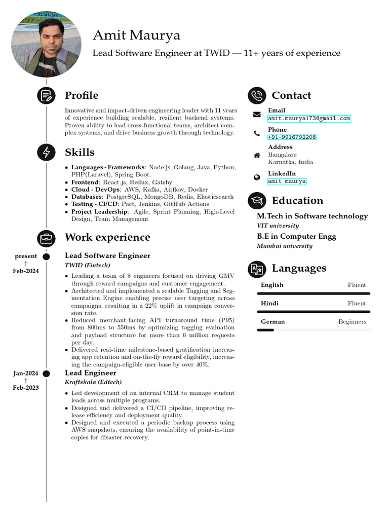 Lead Software Engineer Profile: Amit Maurya | PDF | Computer ...