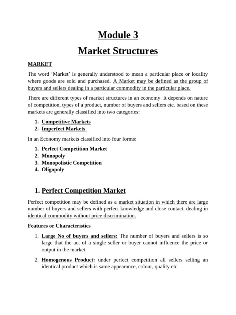 Module 3 Market Structuires | PDF | Perfect Competition | Monopoly