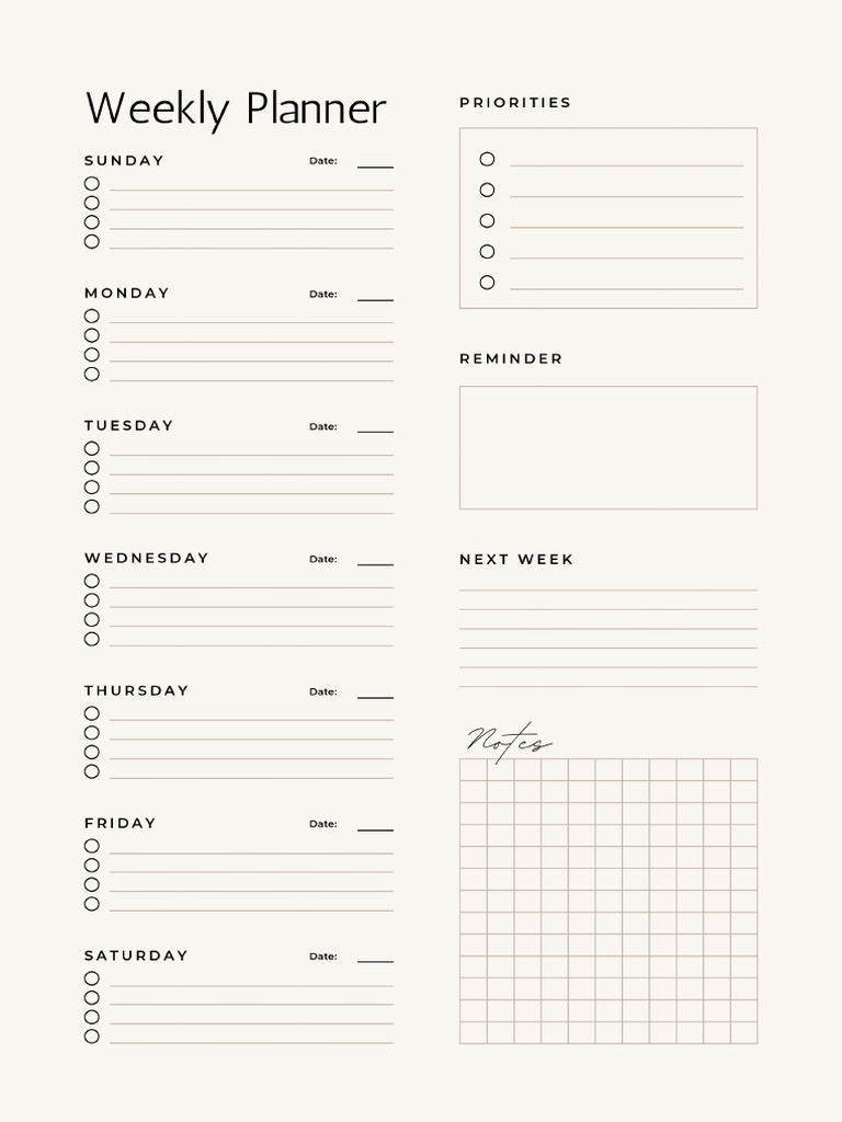 Beige Minimalist Weekly Planner | PDF
