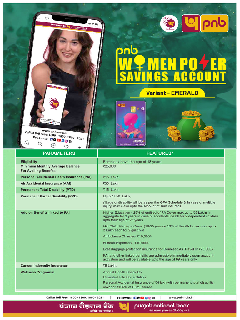 PNB Women Power Savings Account Benefits | PDF | Debit Card | Financial ...