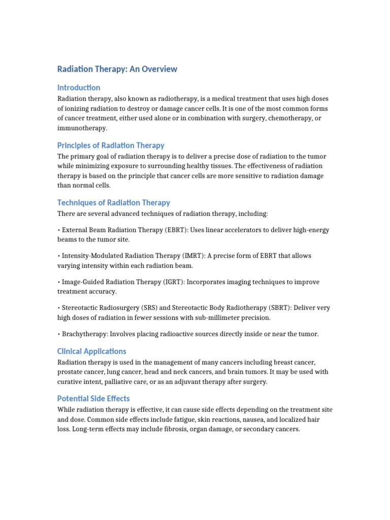 Overview of Radiation Therapy Techniques | PDF | Radiation Therapy | Cancer