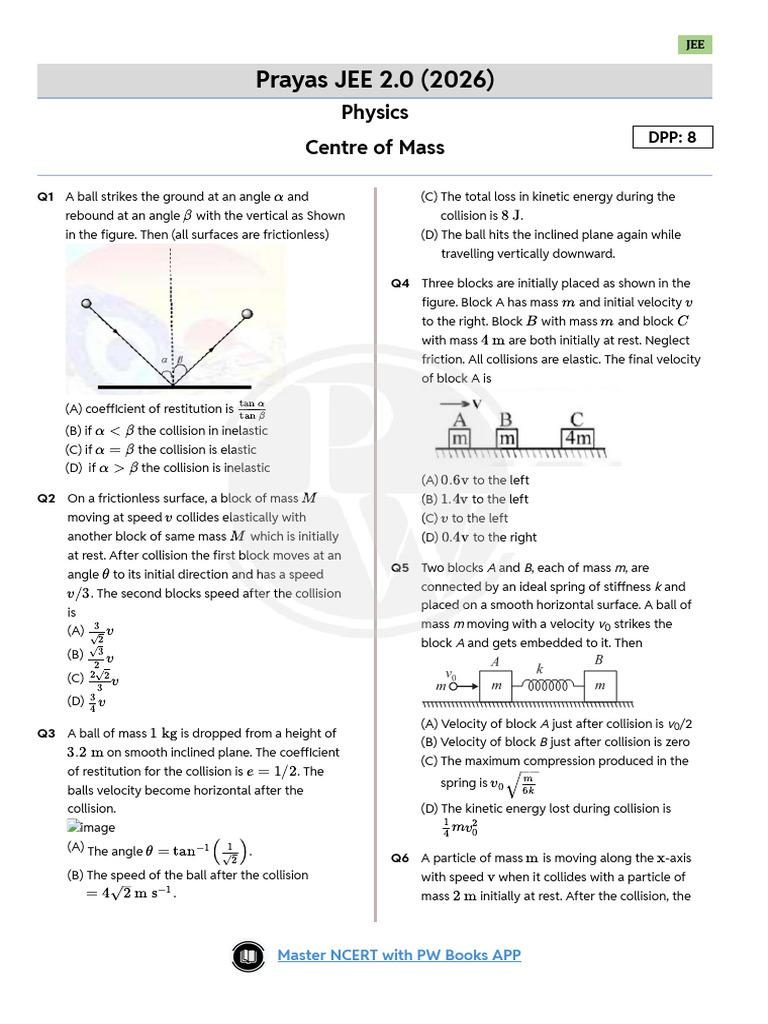 Centre of Mass - DPP 08 (Of Lec 10) | PDF | Collision | Quantity