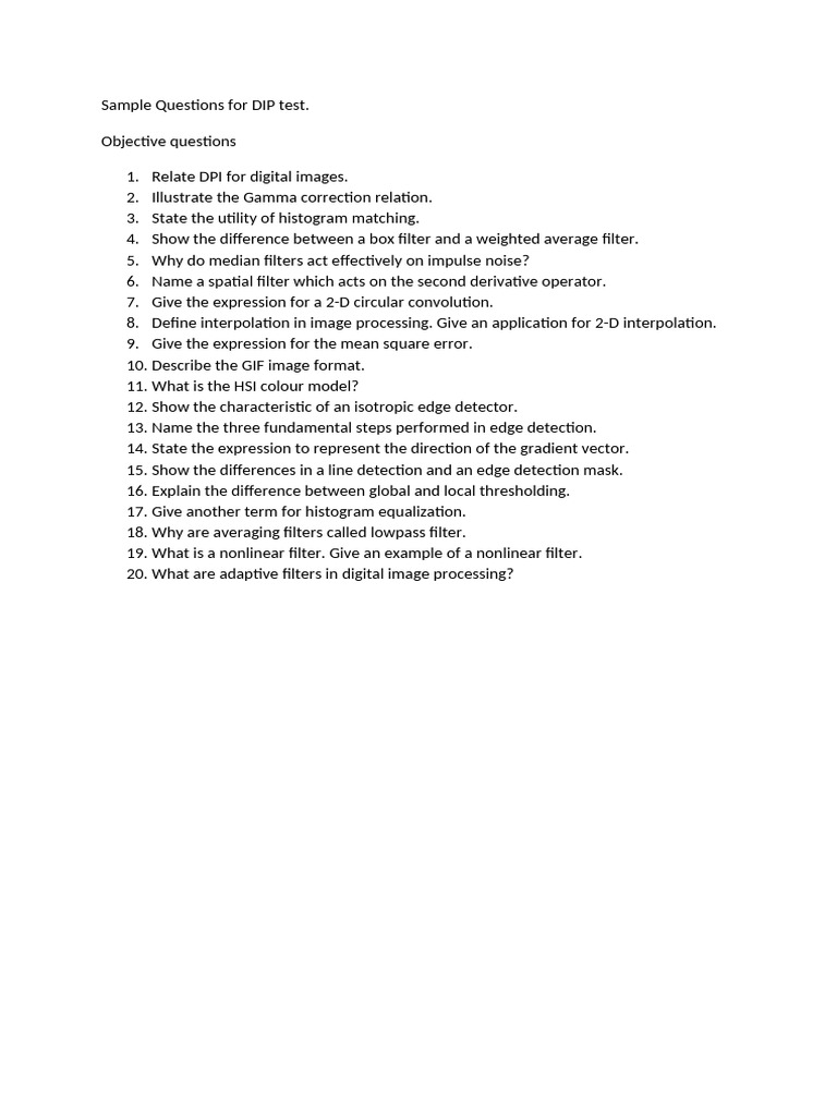 DIP Test Sample Questions Overview | PDF