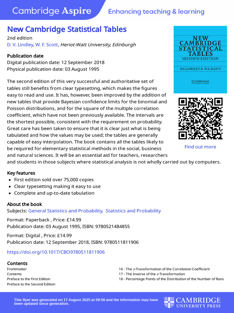 New Cambridge Statistical Tables, 2nd Ed. | PDF | Probability ...