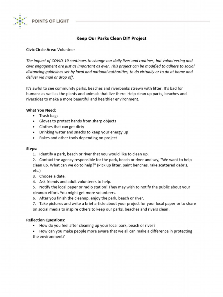Keep Our Parks Clean DIY Project | PDF