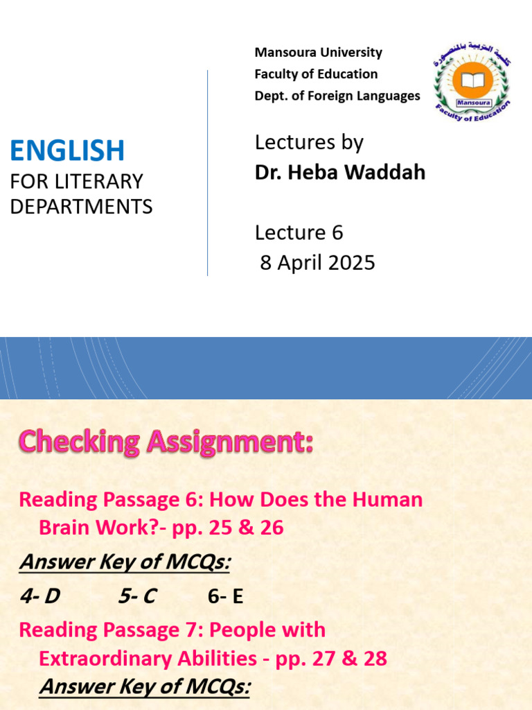 English Literary Lectures & Assignments | PDF | Semantic Units ...