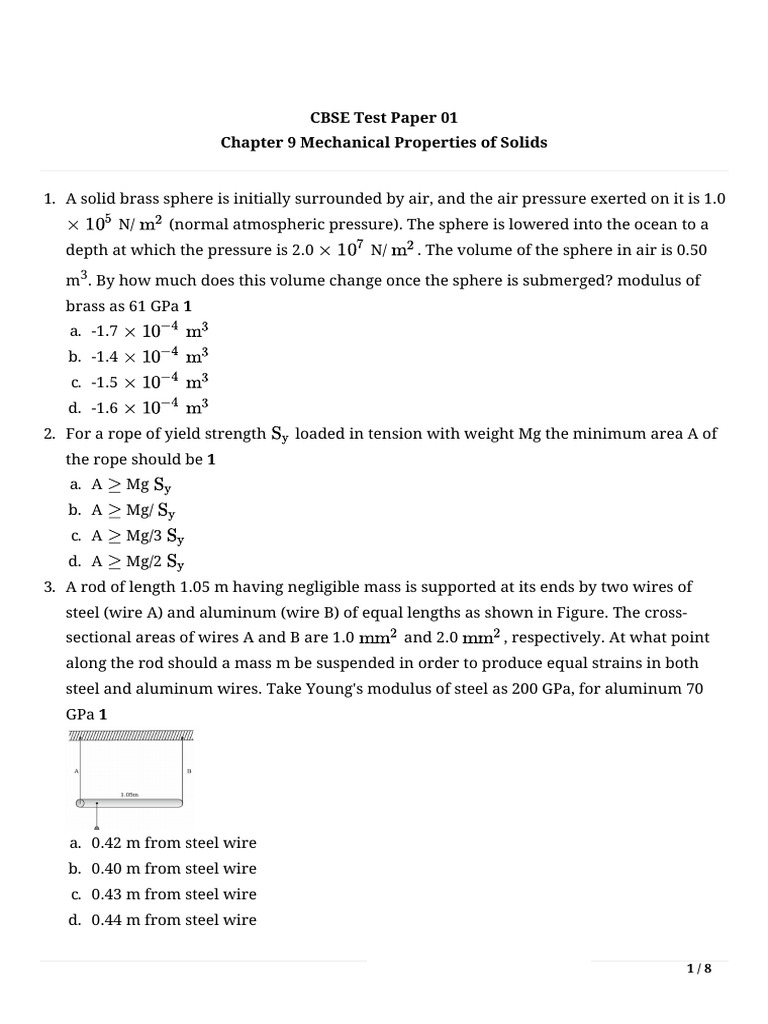 Mechanical Properties of Solids MCQS XI | PDF | Deformation ...