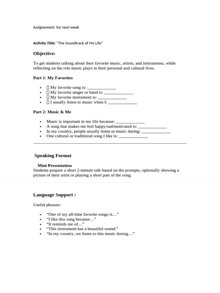 Music Reflection Assignment Guide | PDF