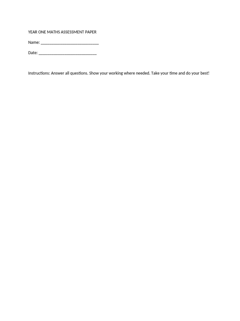 Year 1 Maths Assessment Paper | PDF