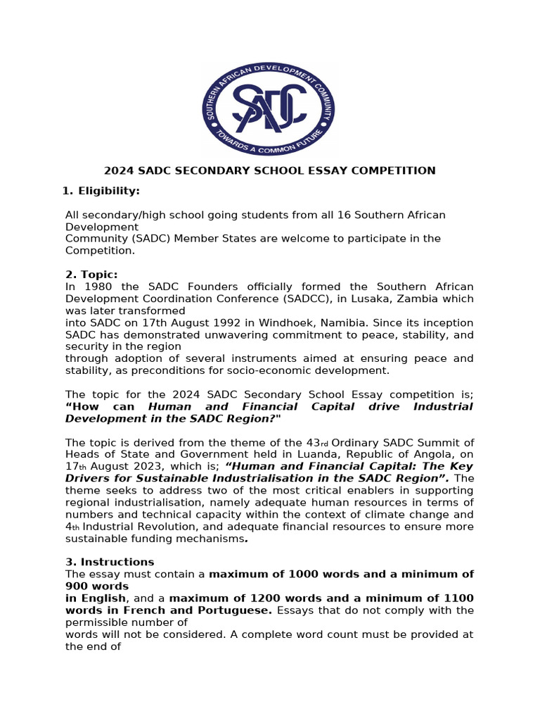 2024 SADC Essay Competition Details | PDF | Economies