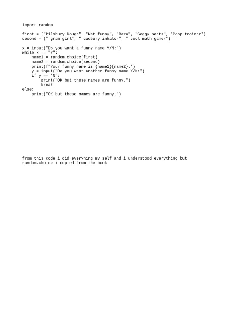 Funny Name Generator Ptyhon | PDF