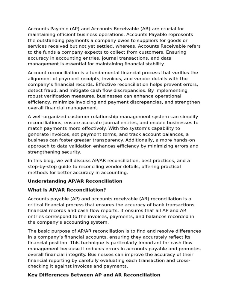 AP/AR Reconciliation Best Practices Guide | PDF | Accounts Payable ...