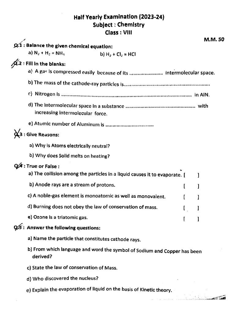 Icse Class 8 Hy Chemistry 300524 2024 | PDF