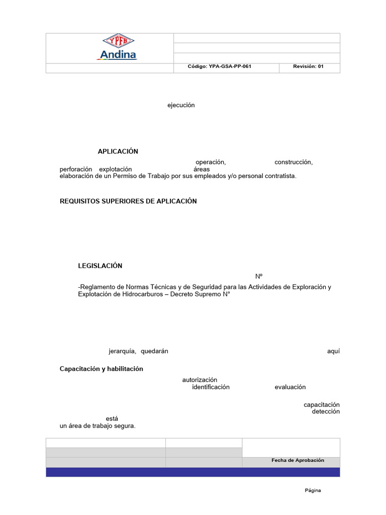Procedimiento de Permisos de Trabajo YPFB | PDF | Seguridad y salud ...
