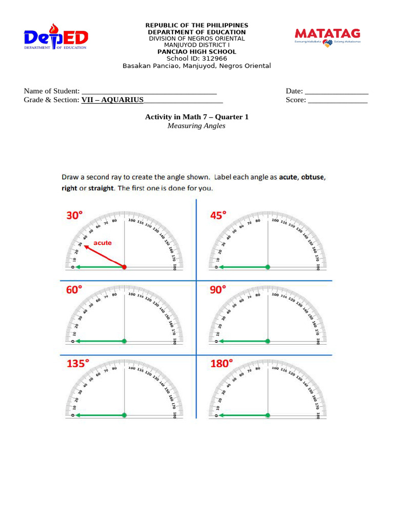 Act Q1-Measuring Angles | PDF