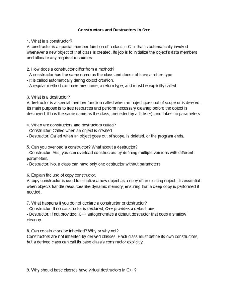 Constructors and Destructors | PDF | Constructor (Object Oriented Programming) | Programming