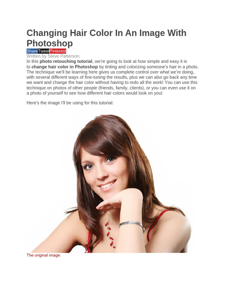Change Hair Color in Photoshop Tutorial | PDF | Adobe Photoshop ...