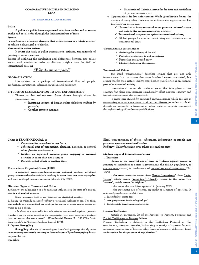 Comparative Models in Policing Overview | PDF | Human Trafficking ...