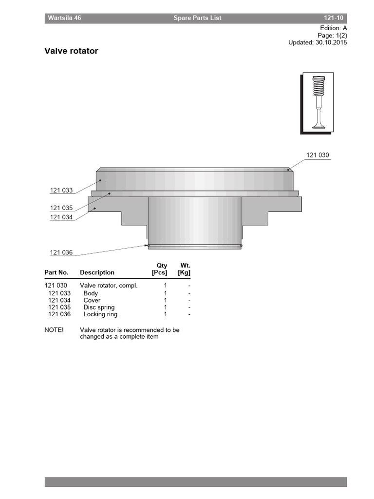 Wärtsilä 46 Valve Rotator Parts List | PDF