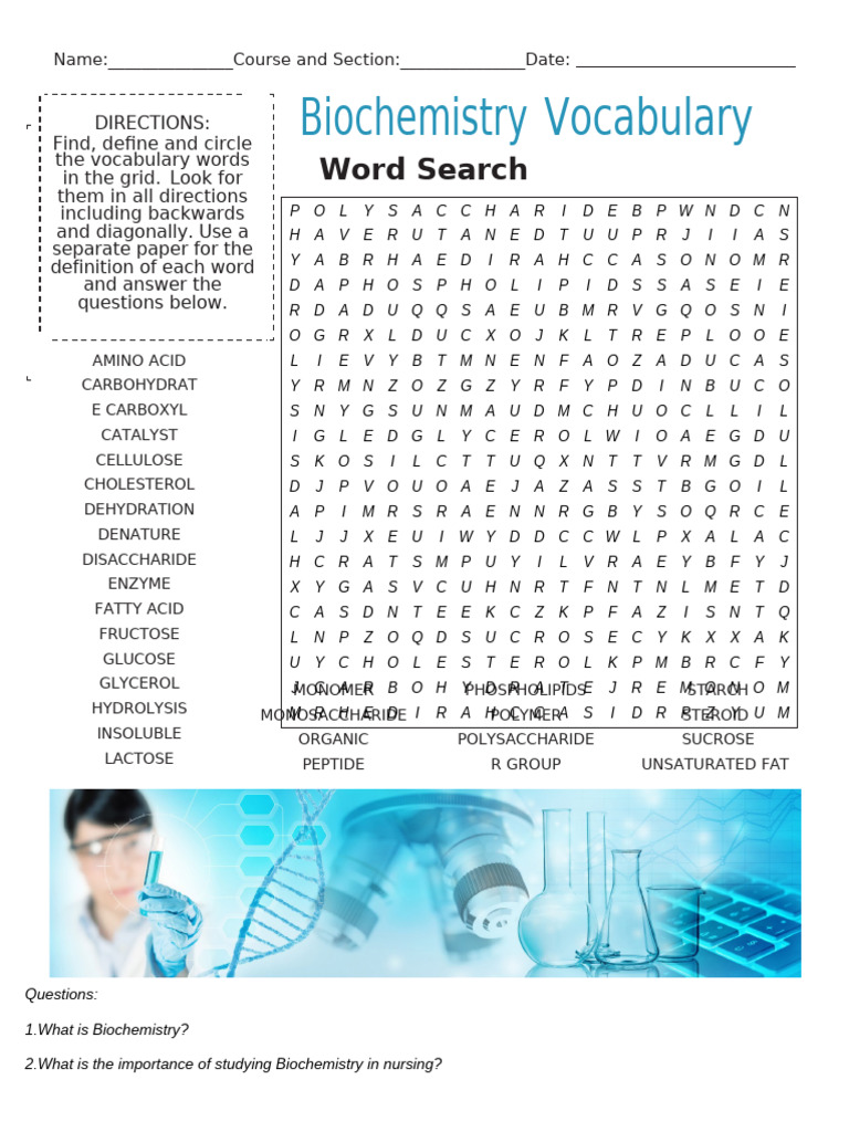 Biochemistry Vocabulary Word Search | PDF | Biochemistry | Chemistry