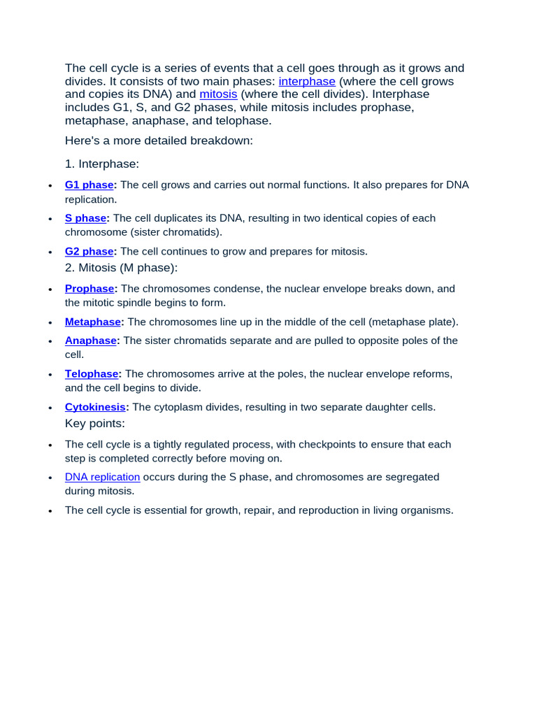 Cell Cycle Short Summary | PDF