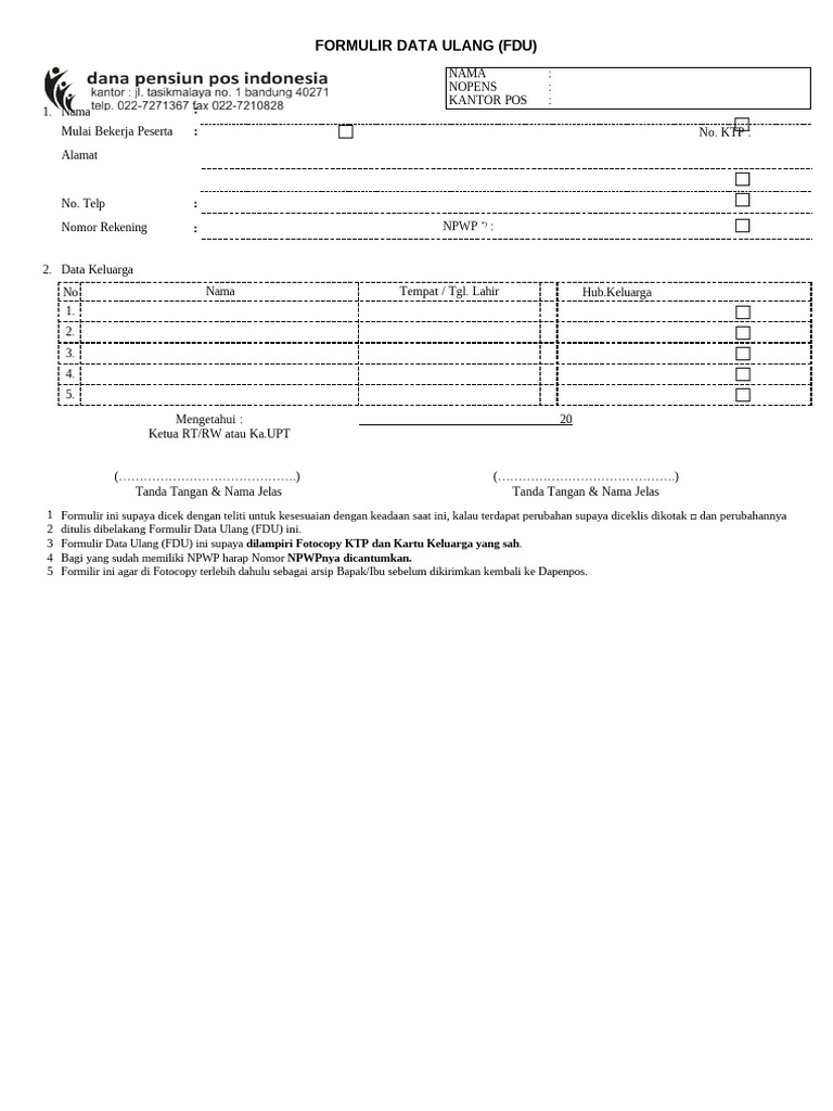 Formulir Data Ulang | PDF