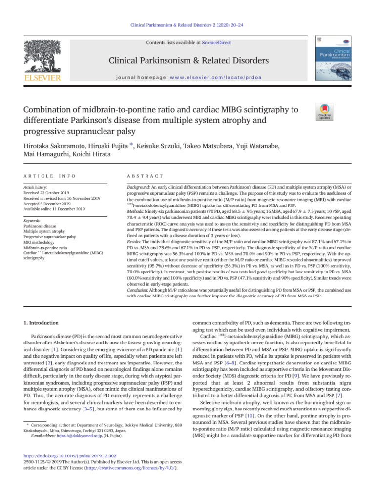 Combination of Midbrain to Pontine Ratio and Cardiac MIBG 2020 Clinical ...