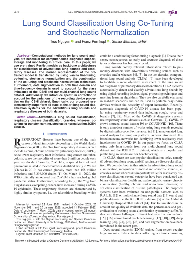 Lung Sound Classification Using Co-Tuning and Stochastic Normalization | PDF | Respiratory ...