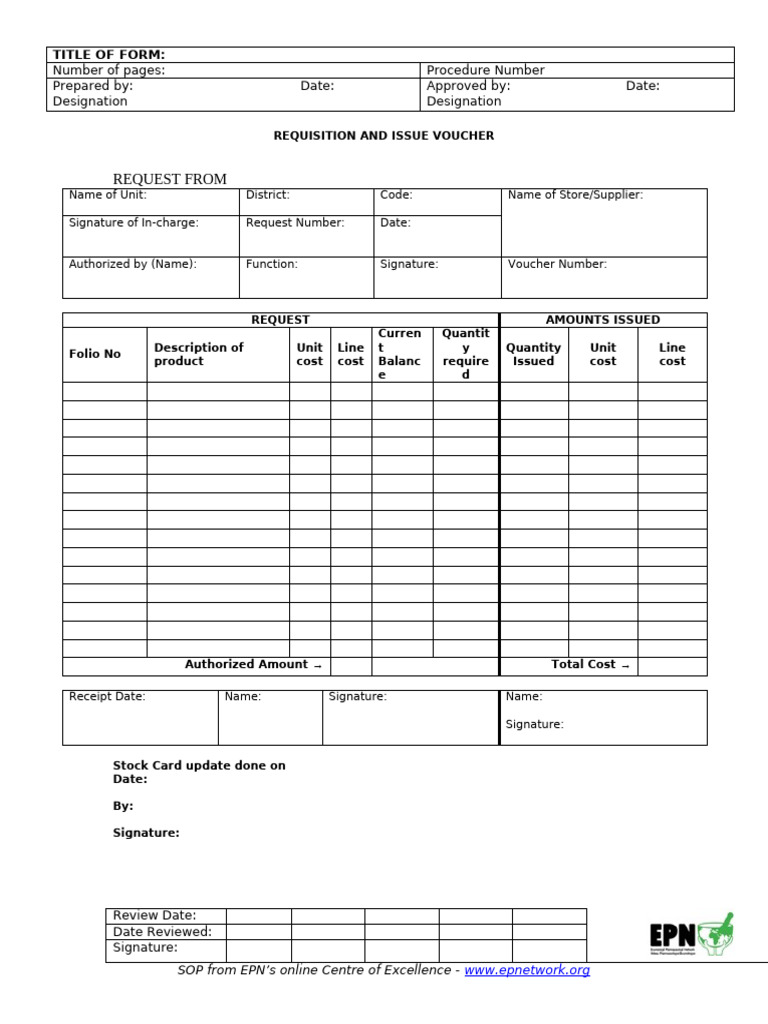 Requisition and Issue Voucher Form | PDF